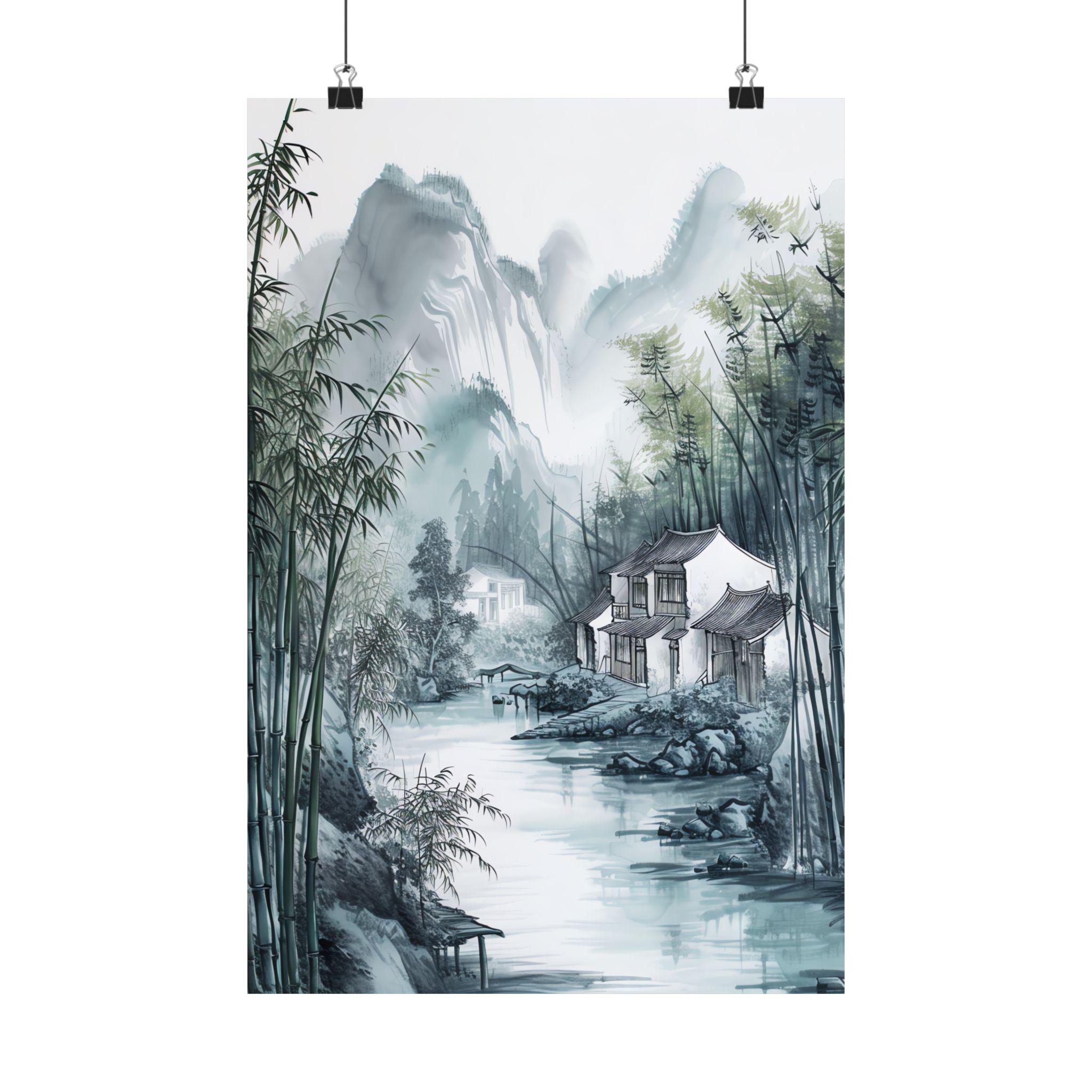 Lush Green Forest River Matte Painting Chinese Style Fantasy Art Forest ...