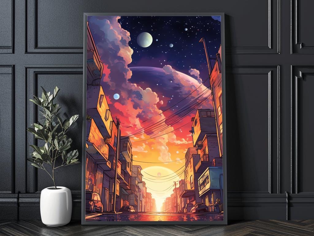 Comic Book Panel Anime Landscape Art City Street Scene Moonlit Sky ...