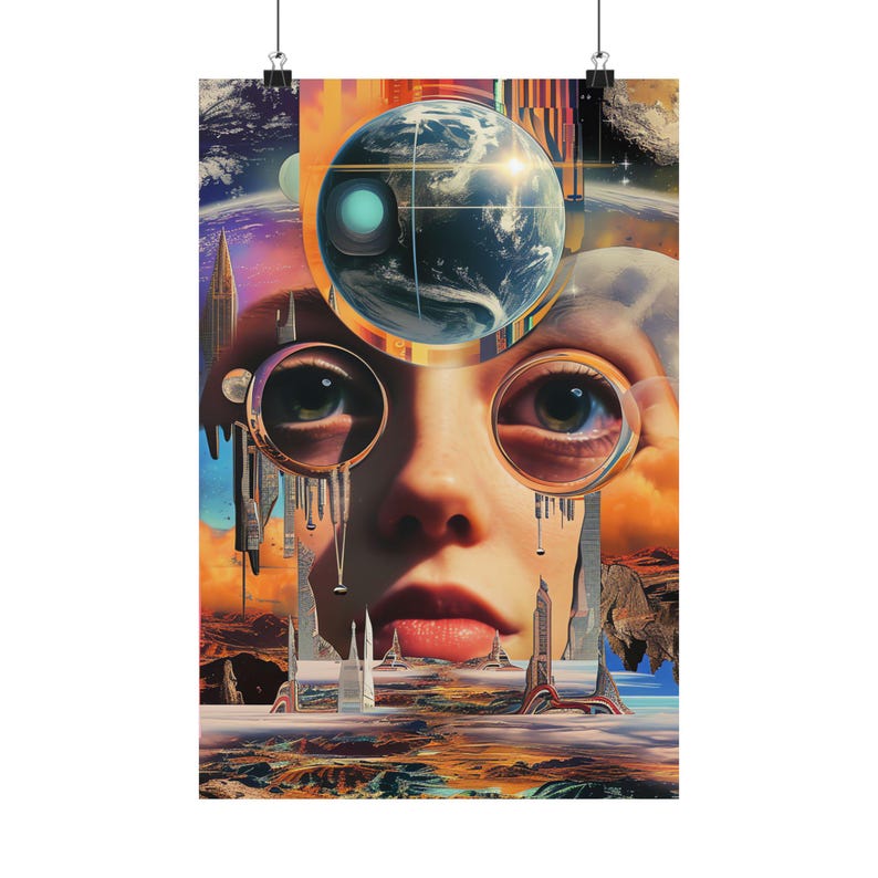 Cyberpunk Woman Portrait Retro Futurism Planet Art Maximalist Poster ...