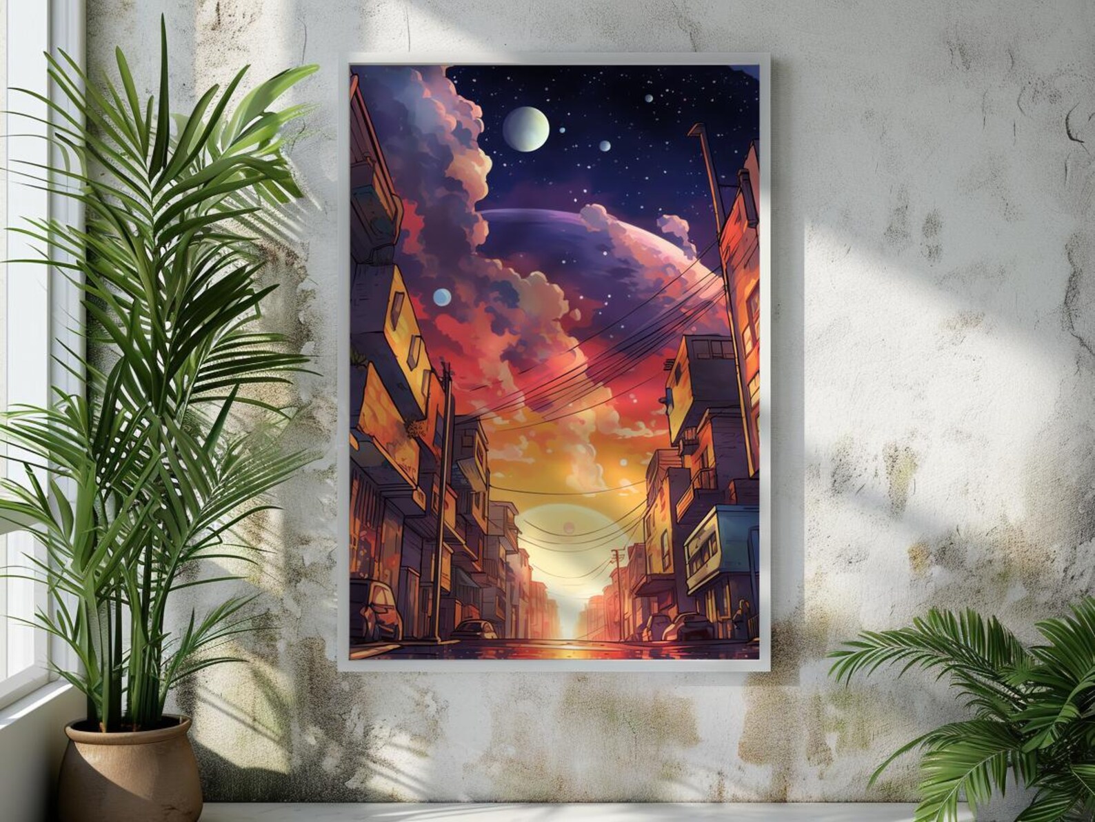 Comic Book Panel Anime Landscape Art City Street Scene Moonlit Sky ...