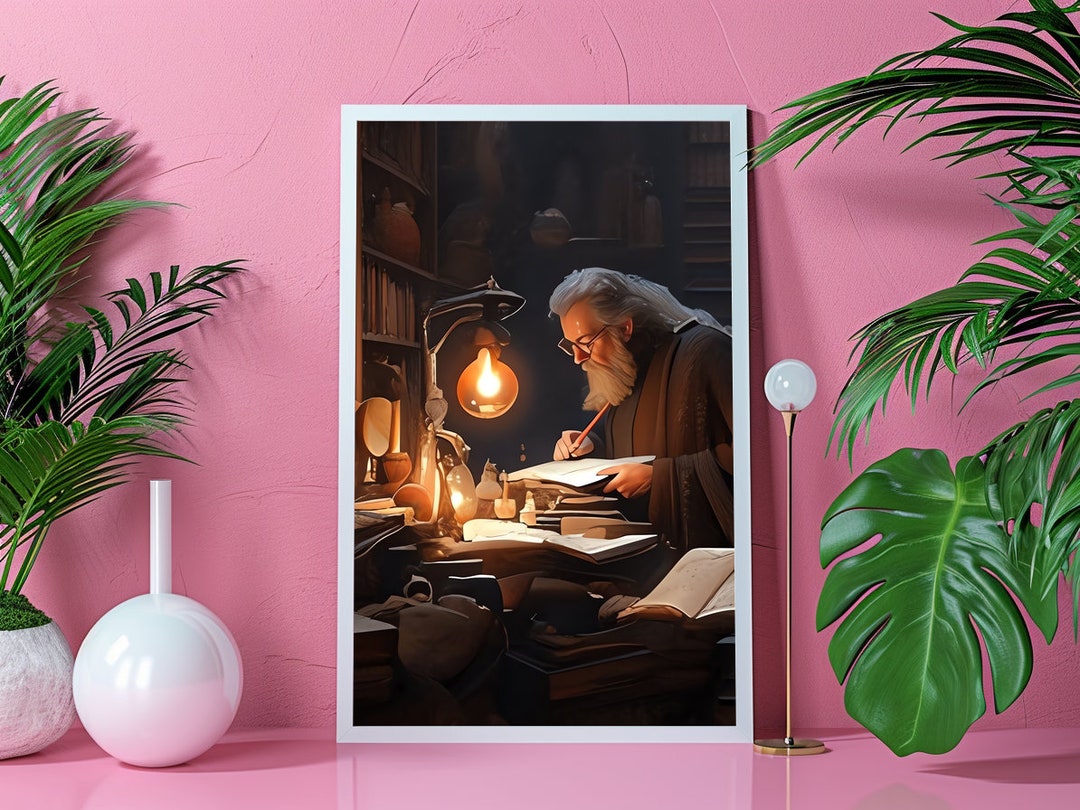 Academic Art Poster Matte Painting of Alchemist Desk & Book Scene ...