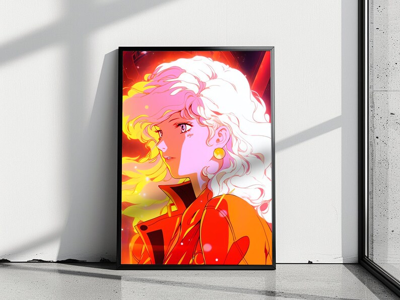 Retro 80s Anime OVA Style Poster Space Art Blonde Woman in Red Jacket ...