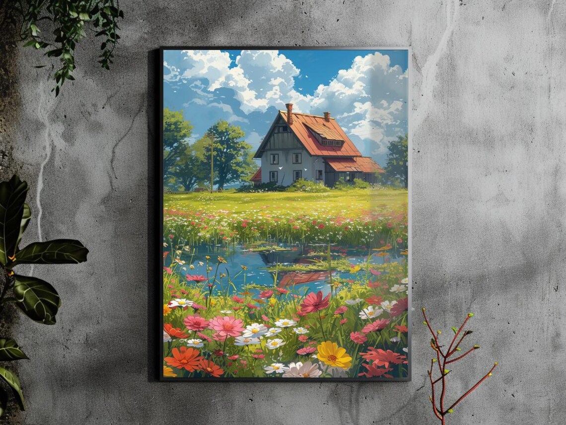 Vibrant Floral Field Cottage Artwork Detailed Matte Painting Overgrown ...