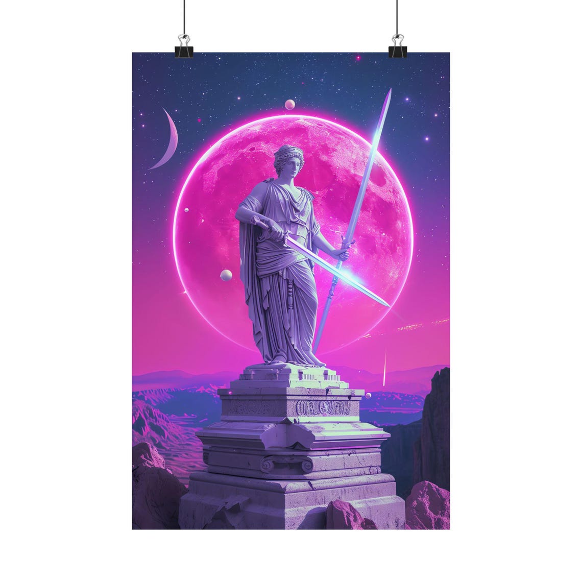 Retrofuturism Sword-wielding Lady Poster Vintage Art Print Cgsociety ...