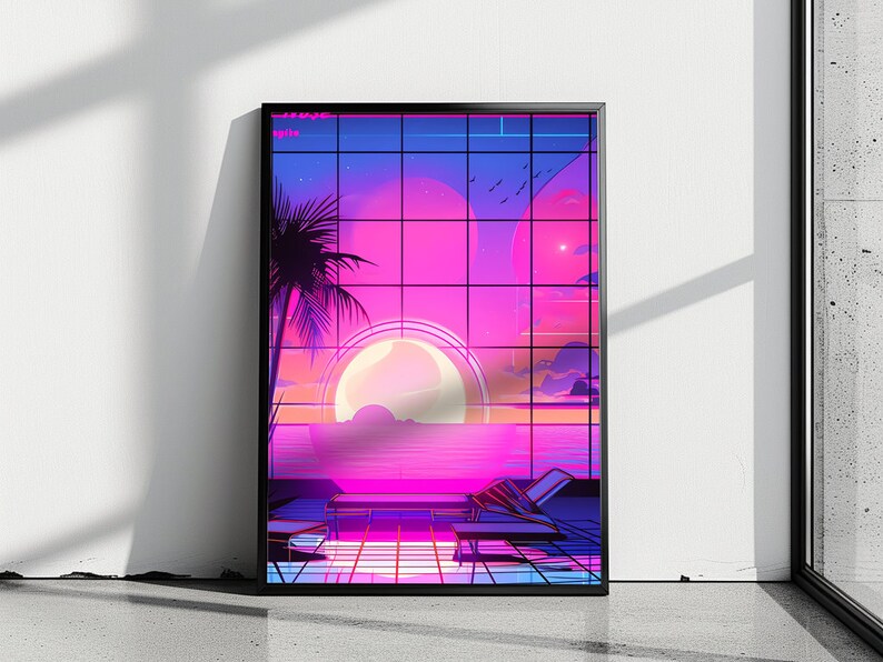 Sunset Lounge Palm Trees Art Deco Retrofuturism Synthwave Painting Epic ...