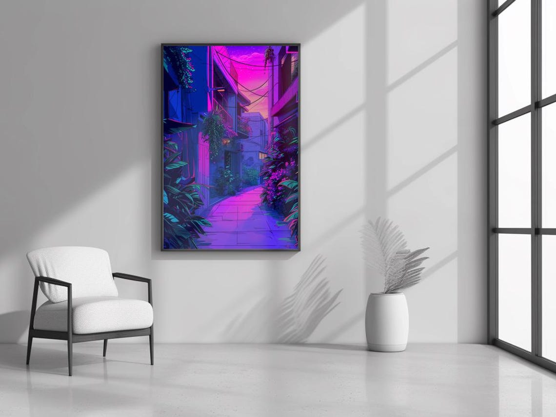 Cyberpunk Synthwave Neon Street Art Poster Synchromism Building ...