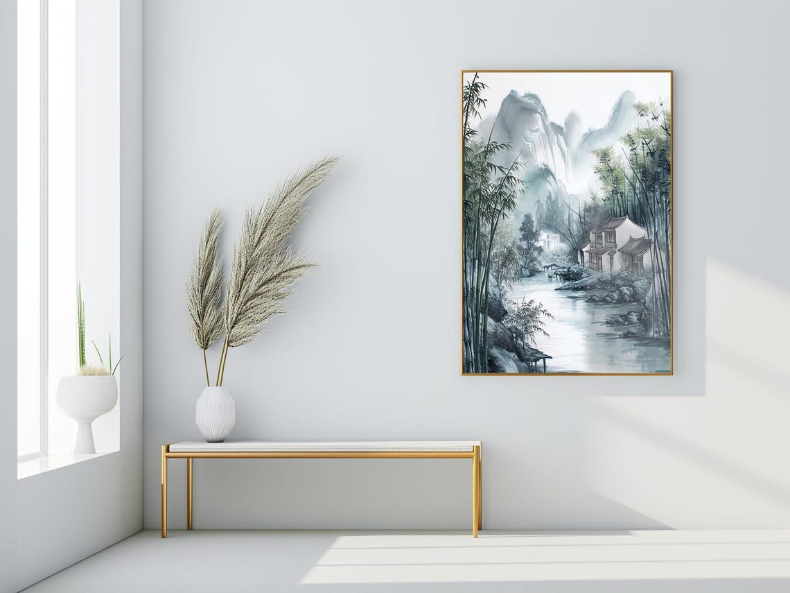 Lush Green Forest River Matte Painting Chinese Style Fantasy Art Forest ...