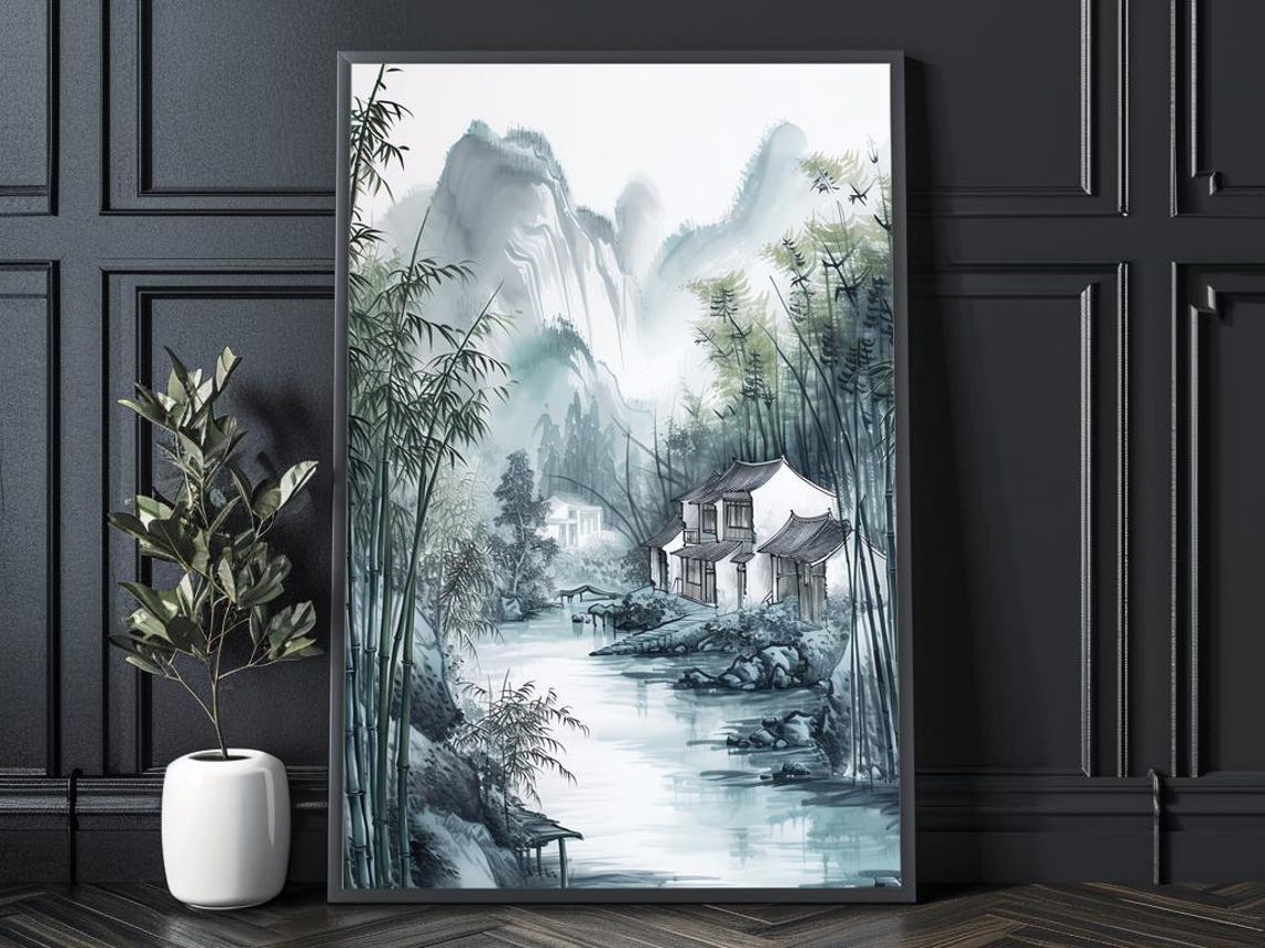 Lush Green Forest River Matte Painting Chinese Style Fantasy Art Forest ...