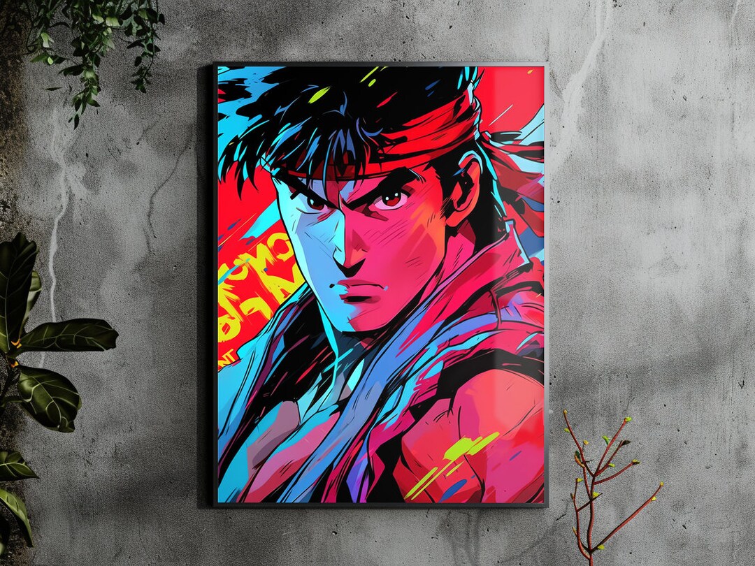 Man in Bandana Anime Art Style Poster Inspired by Street Fighter's Ryu ...