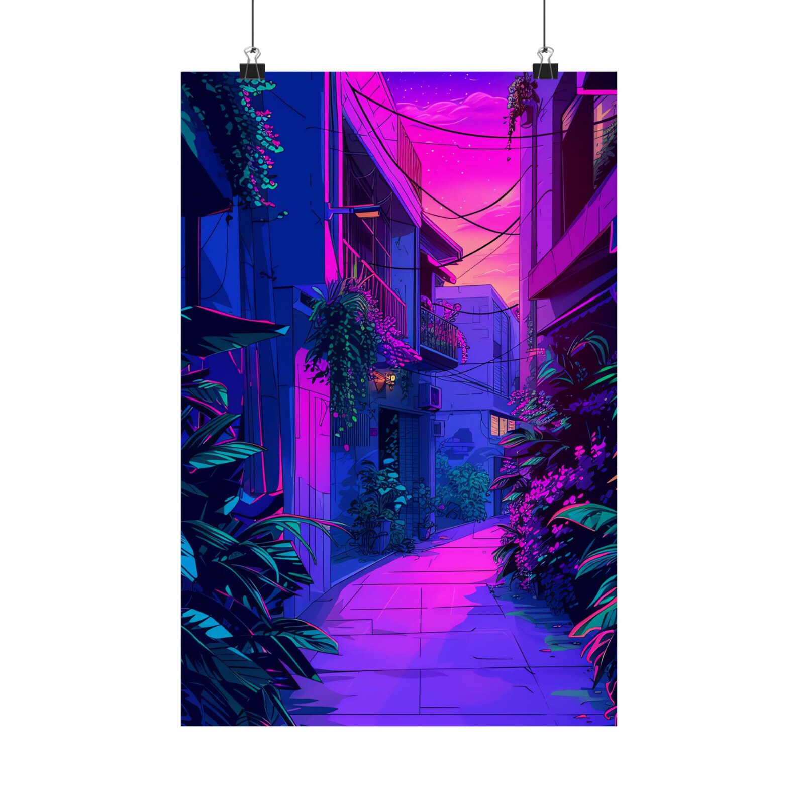 Cyberpunk Synthwave Neon Street Art Poster Synchromism Building ...