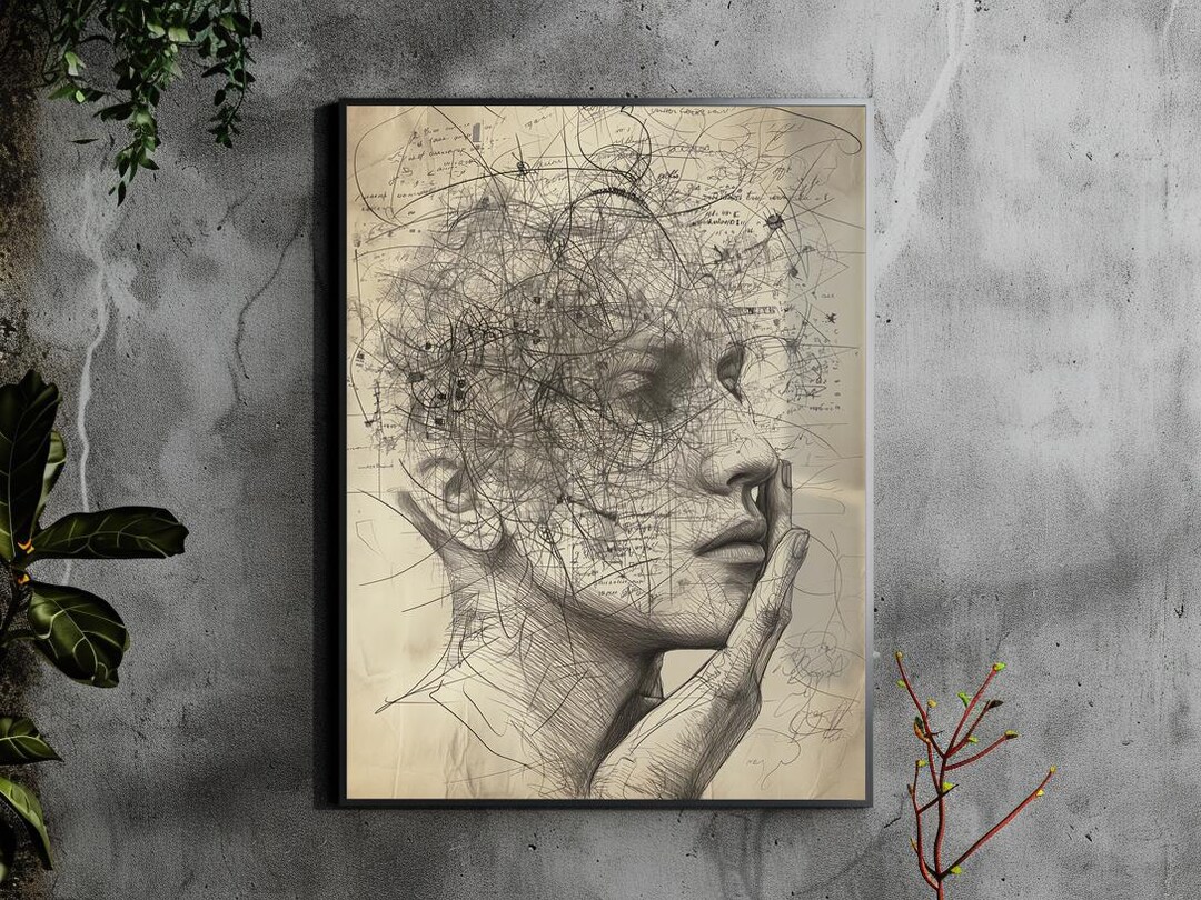 Woman Portrait Drawing Analytical Art Print Mind Connection ...