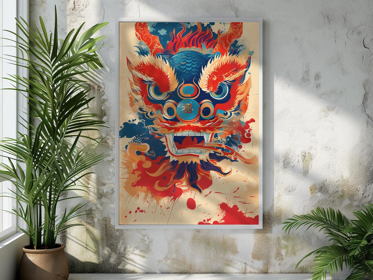 Red & Blue Dragon Head Poster Chinese Mythology Inspired Cloisonnism ...