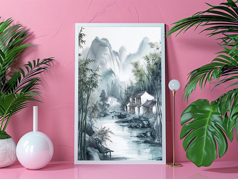 Lush Green Forest River Matte Painting Chinese Style Fantasy Art Forest ...