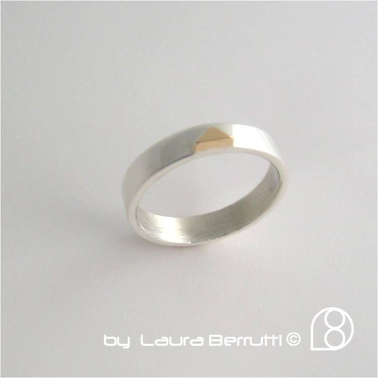 Sterling Silver Band Ring With 14K Gold Triangle - Etsy