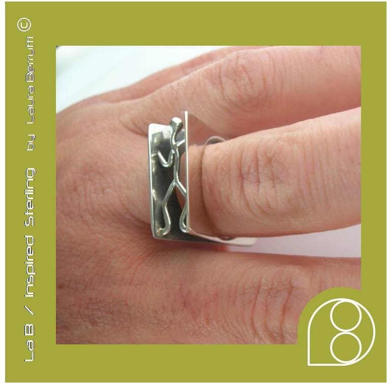 Sterling Silver Ring With Stick Man Pushing - Etsy