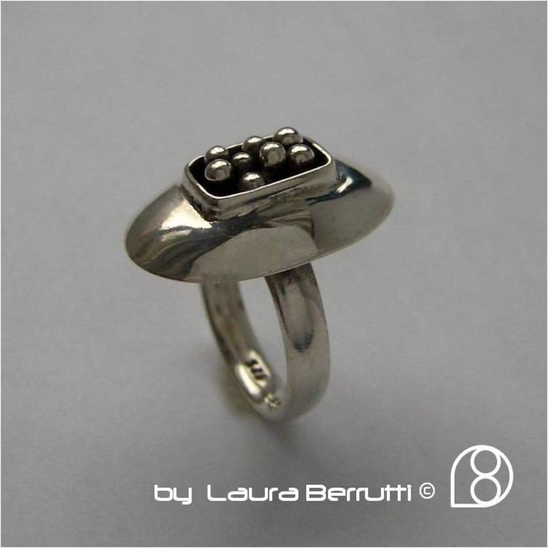 Sterling Ring With Pinheads in Oxidized Frame of Domed Oval Top - Etsy