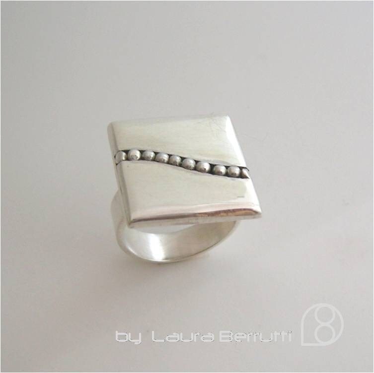 Sterling Ring With Curved Line and Dots in Square Frame - Etsy
