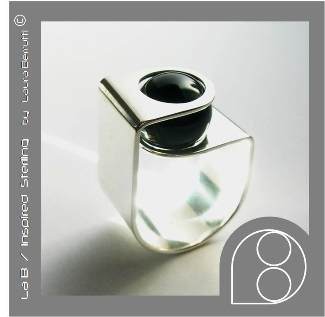 Sterling Ring With Onyx Sphere Stone - Etsy