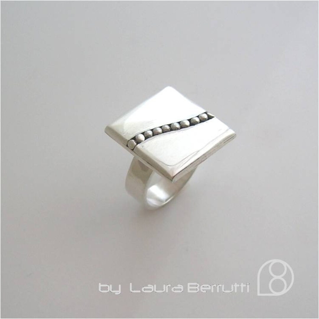 Sterling Ring With Curved Line and Dots in Square Frame - Etsy
