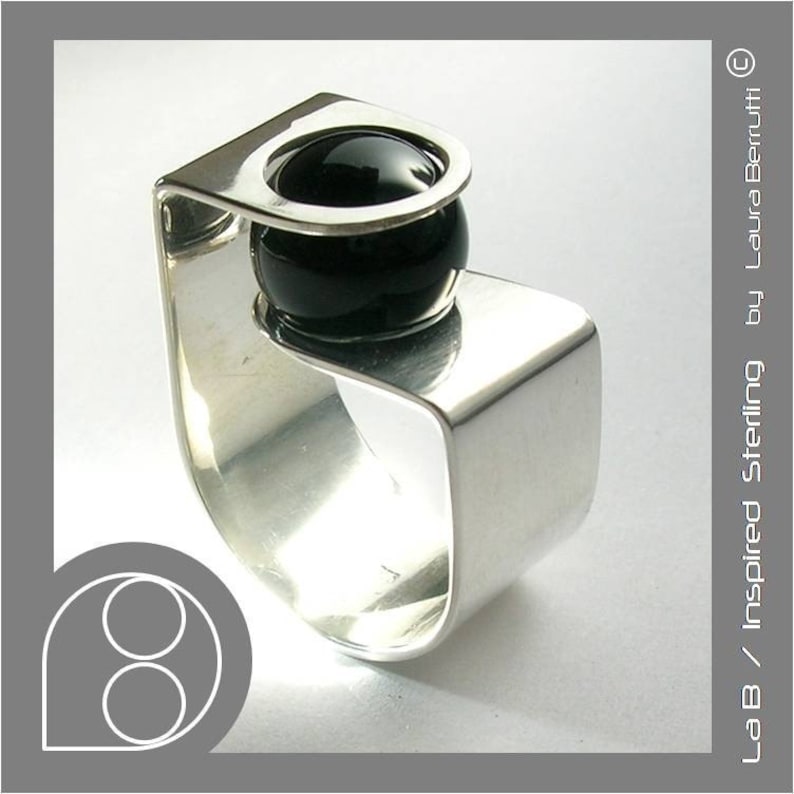 Sterling Ring With Onyx Sphere Stone - Etsy