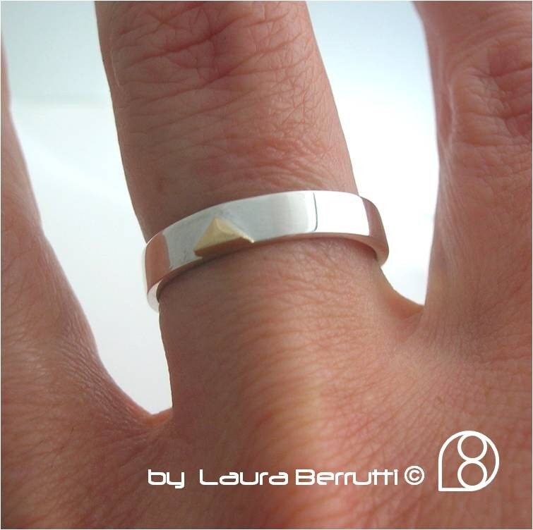 Sterling Silver Band Ring With 14K Gold Triangle - Etsy