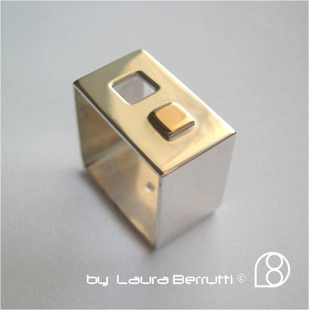 Square Sterling Silver Ring With Square Window and Square 14K Gold ...