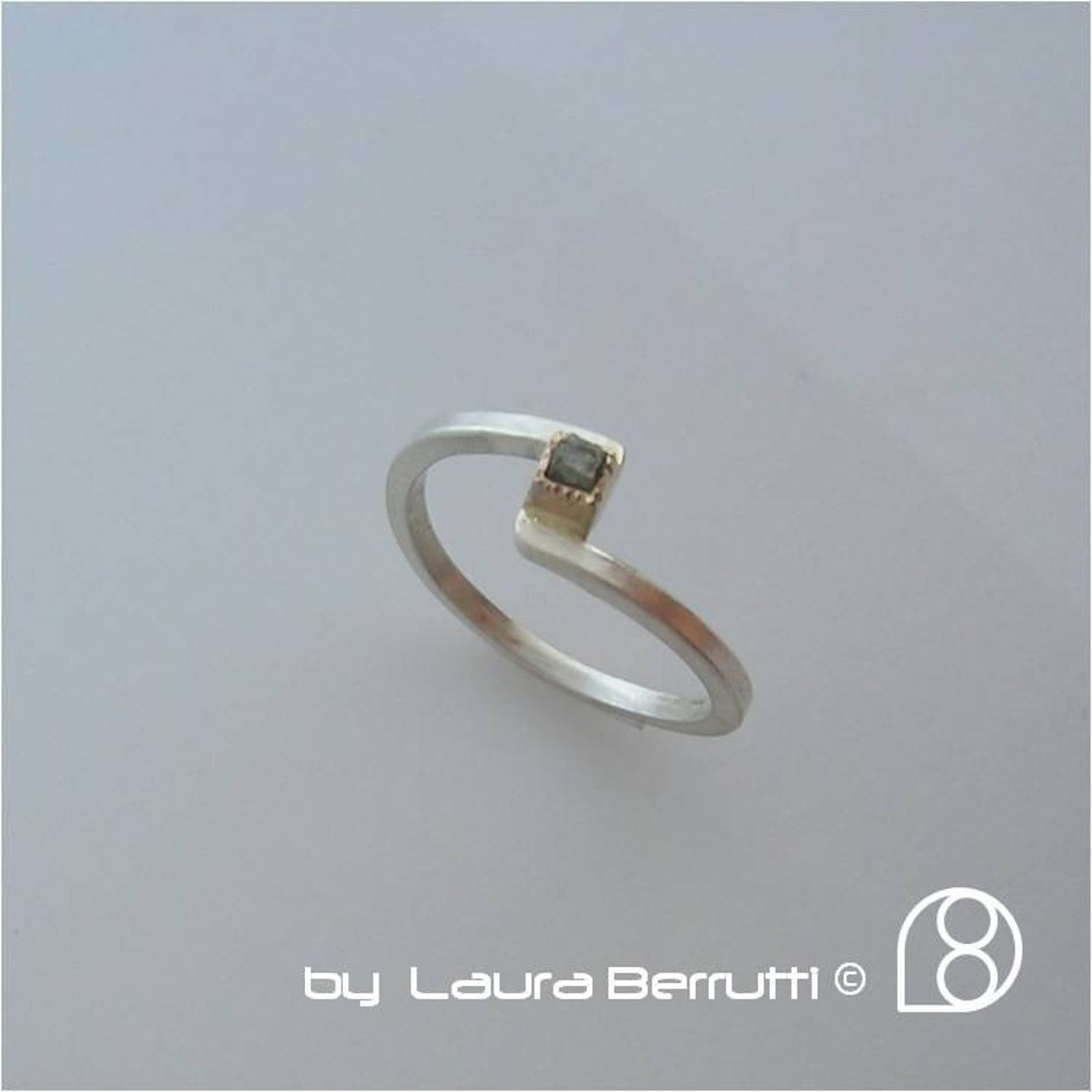 Starling Silver Ring With 14K Gold and Raw Square Diamond - Etsy