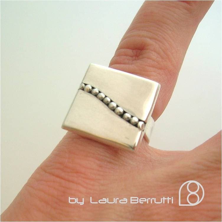 Sterling Ring With Curved Line and Dots in Square Frame - Etsy