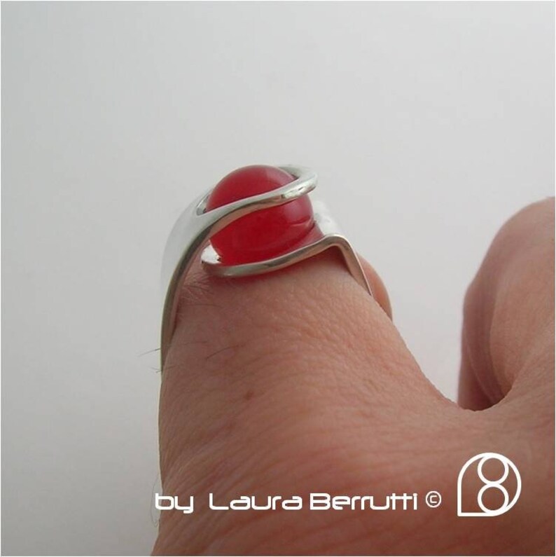 Sterling Ring With Round Red Quartz Sphere in Tension - Etsy