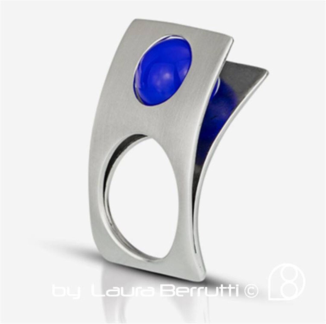 Sterling Curved Ring With Blue Quartz Sphere - Etsy