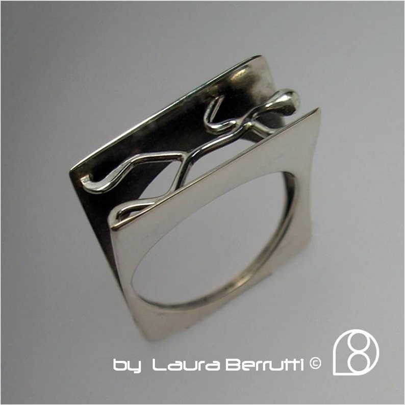 Sterling Silver Ring With Stick Man Pushing - Etsy