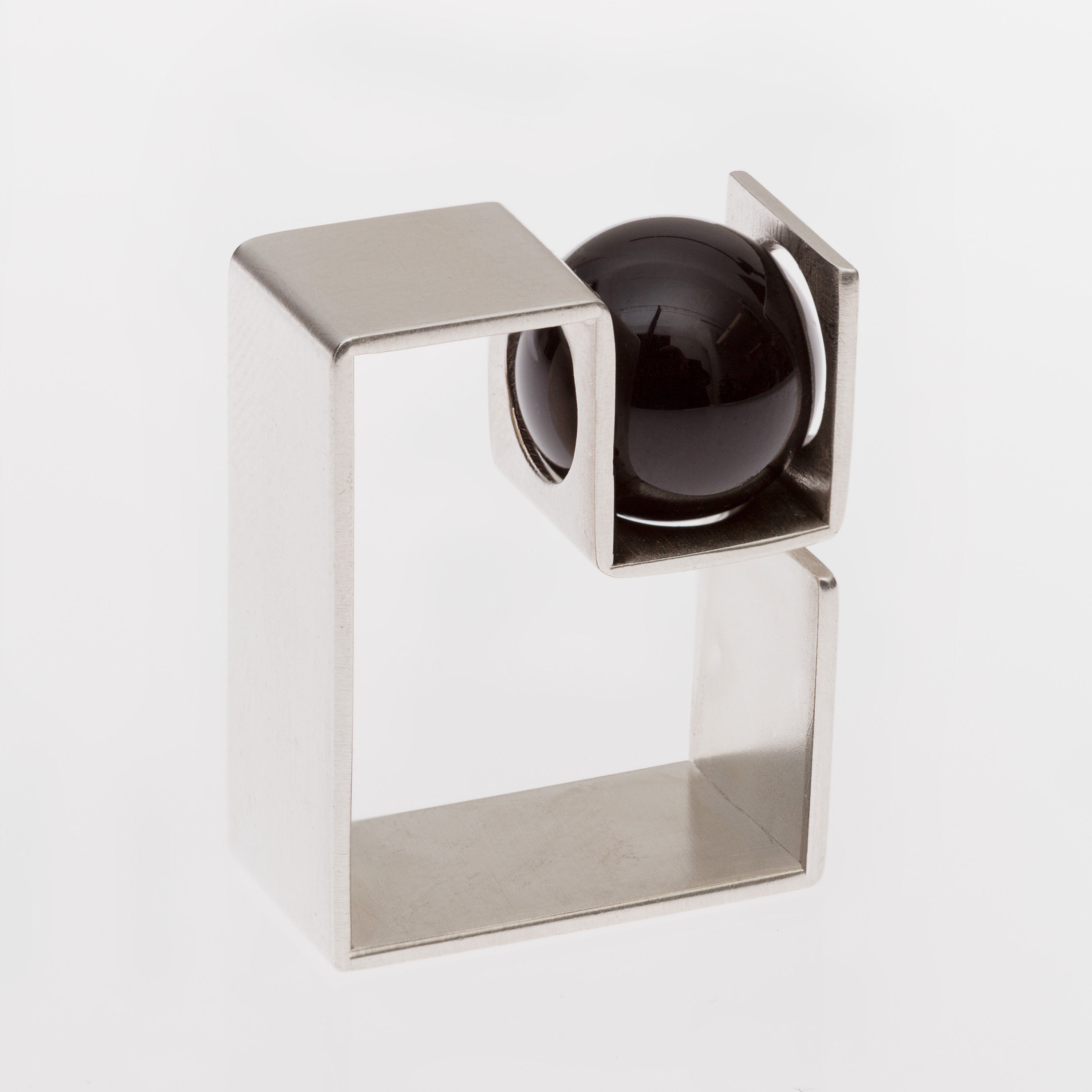 Geometrical Sterling Silver Ring With Black Onyx Sphere - Etsy