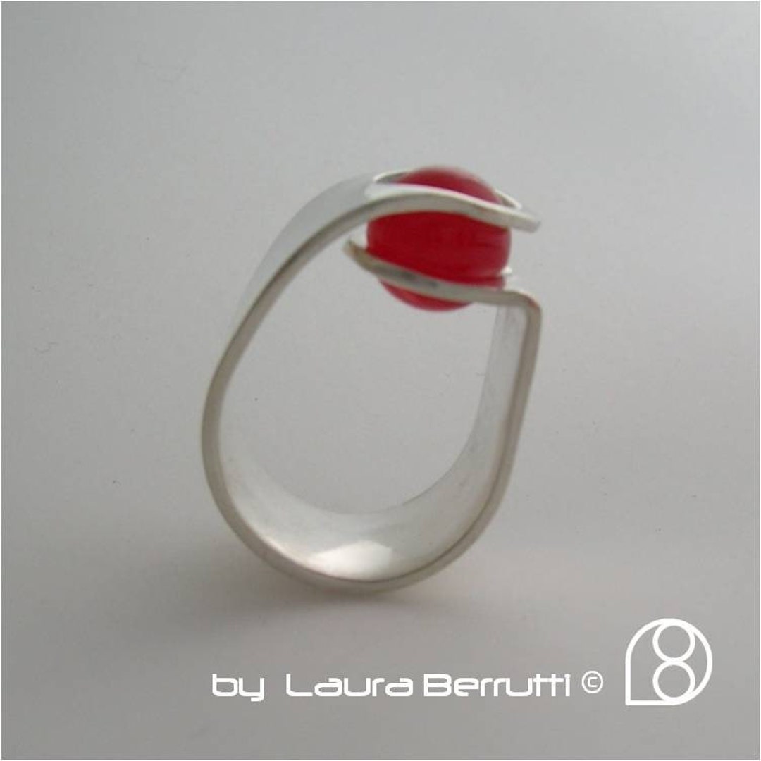 Sterling Ring With Round Red Quartz Sphere in Tension - Etsy