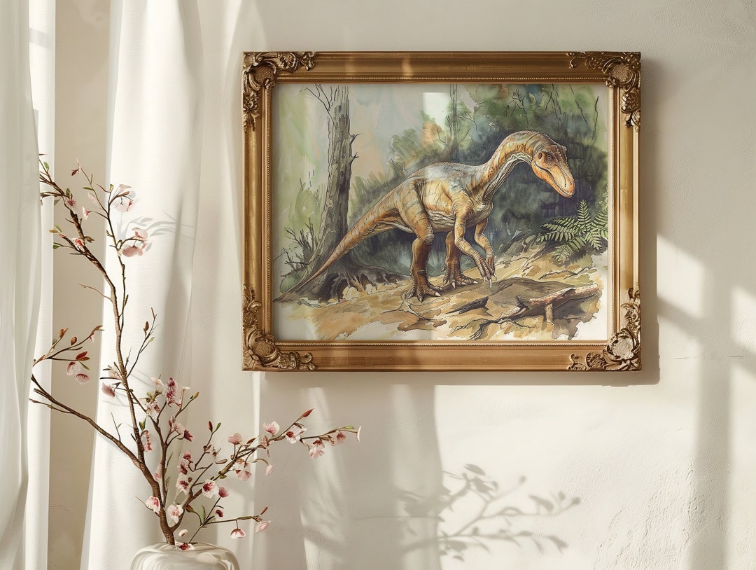 Museum-inspired Watercolor Coelophysoid Art Print, Dinosaur Wall Art ...