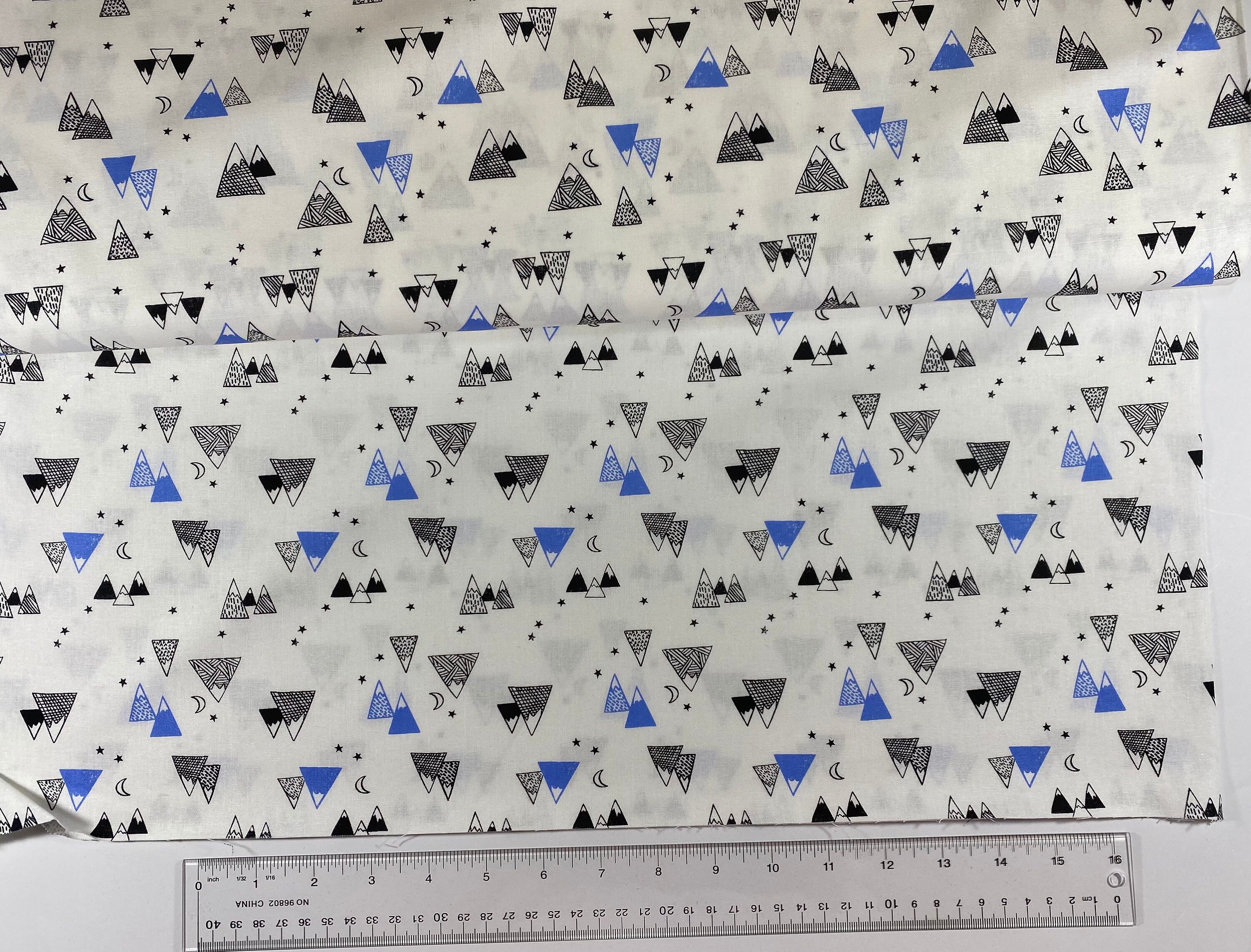 Blue White Black Mountains Geometric Print Cotton Fabric by | Etsy