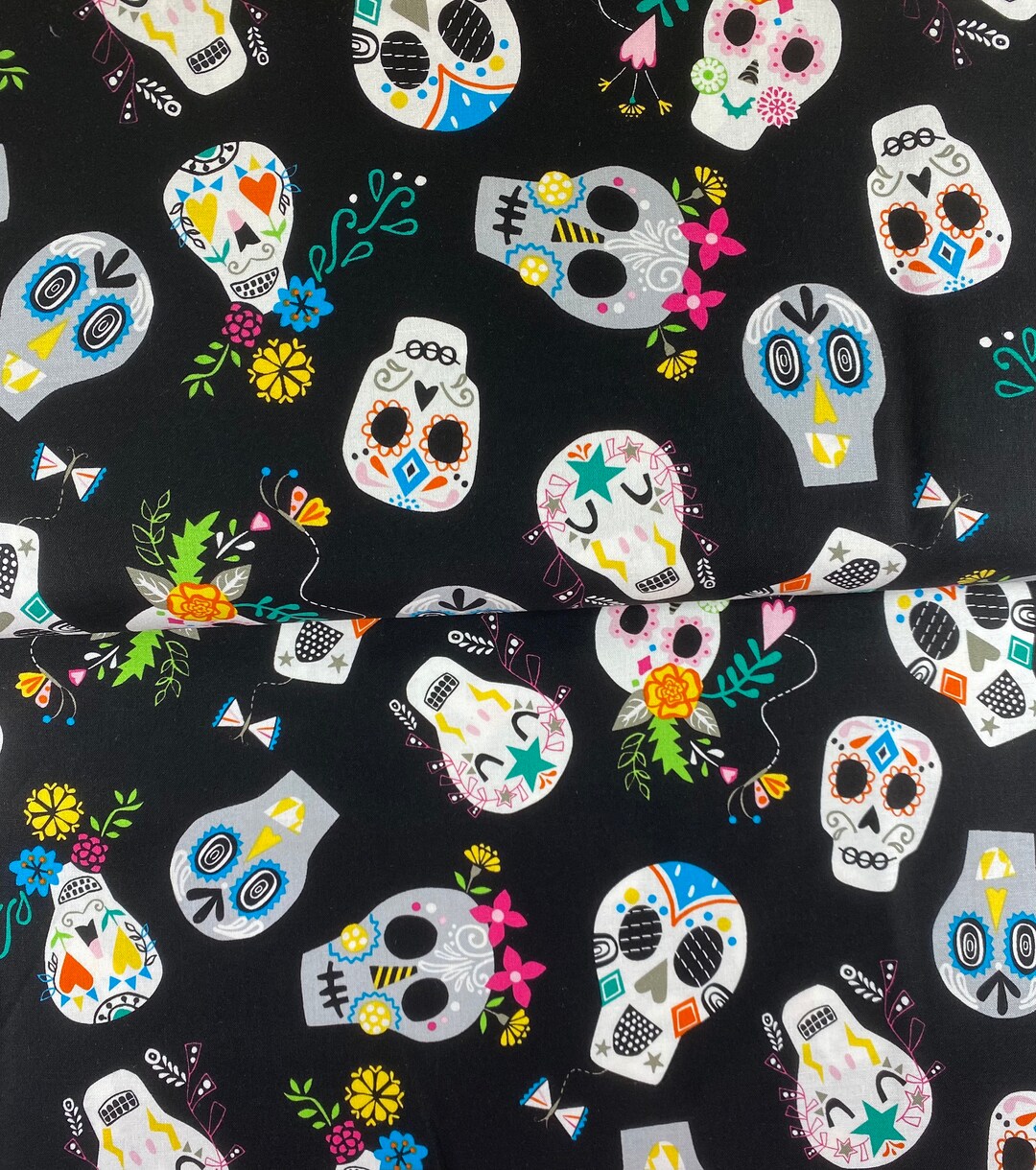 Tossed Sugar Skulls Print Cotton Fabric by the Yard - Etsy