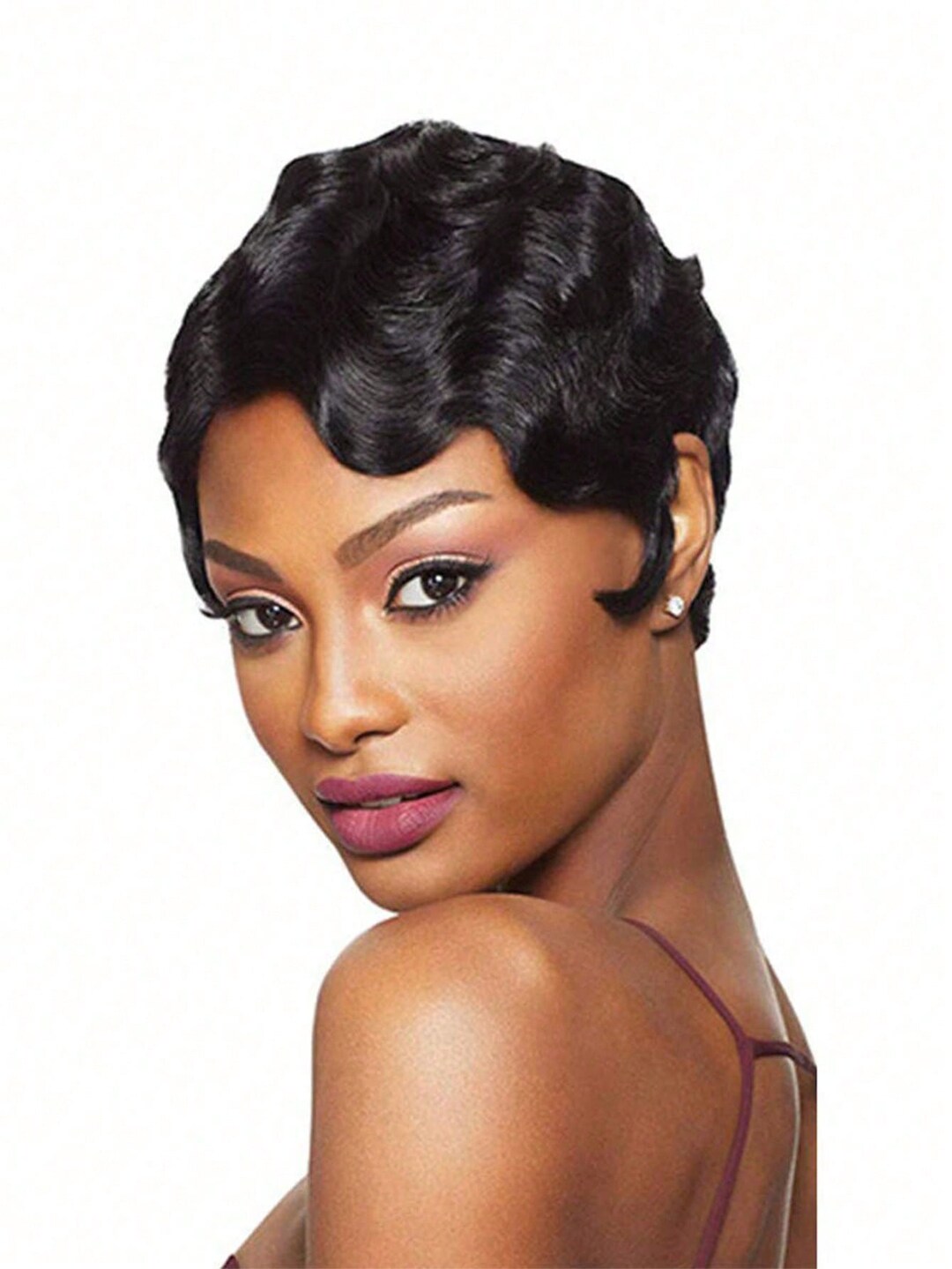 Vintage Short Finger Wave Curly Wigs Pixie Cut Wigs With Bangs Short ...
