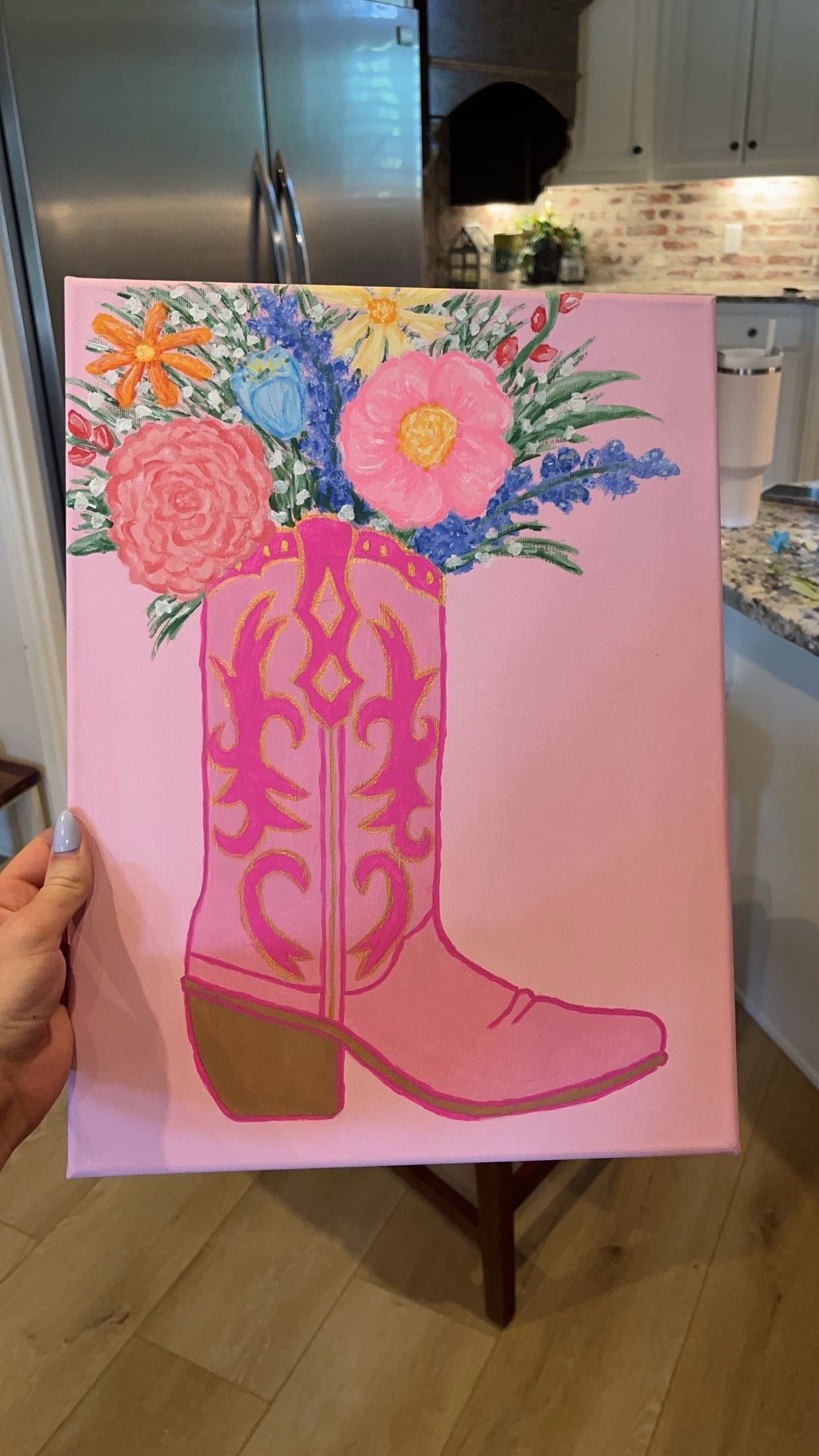 Cowgirl Boot Vase Painting, Cowboy Boot With Flowers, Pink Cowgirl Boot ...