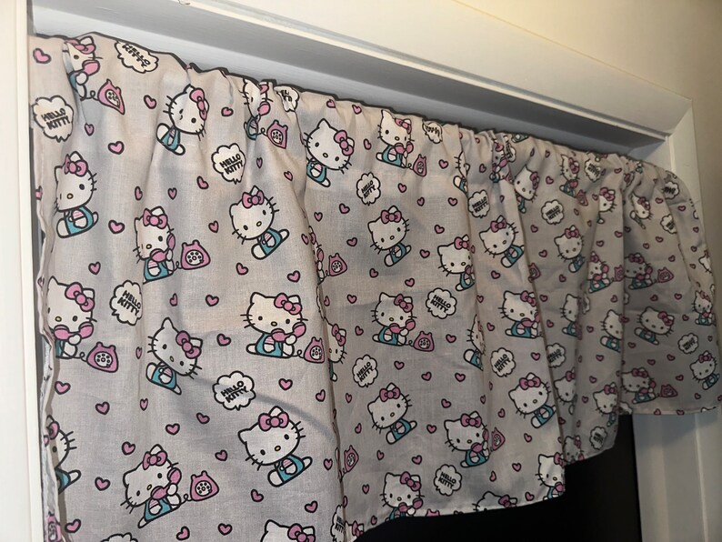 Grey Hello Kitty Character Window Topper, Curtain Valance - Etsy