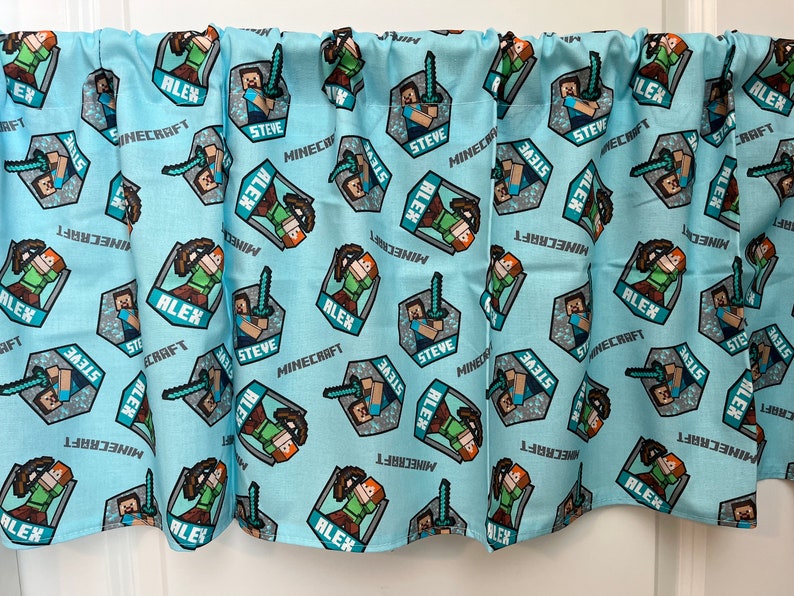 Minecraft Character Blue Xbox Gaming Window Topper Curtain Valance - Etsy