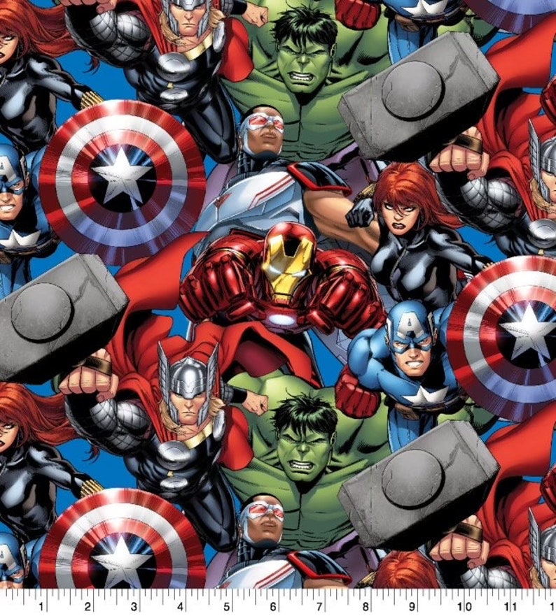 Marvel Avengers Super Hero Hulk, Thor, Ironman Fabric by the Yard, Half ...
