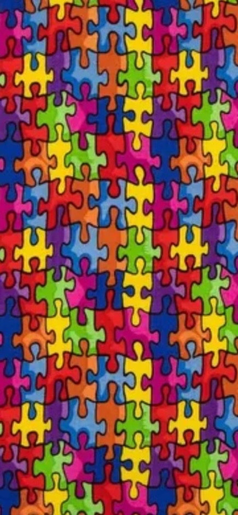 Autism Awareness Puzzle Piece Fabric by the Yard, Half Yard, Cotton ...