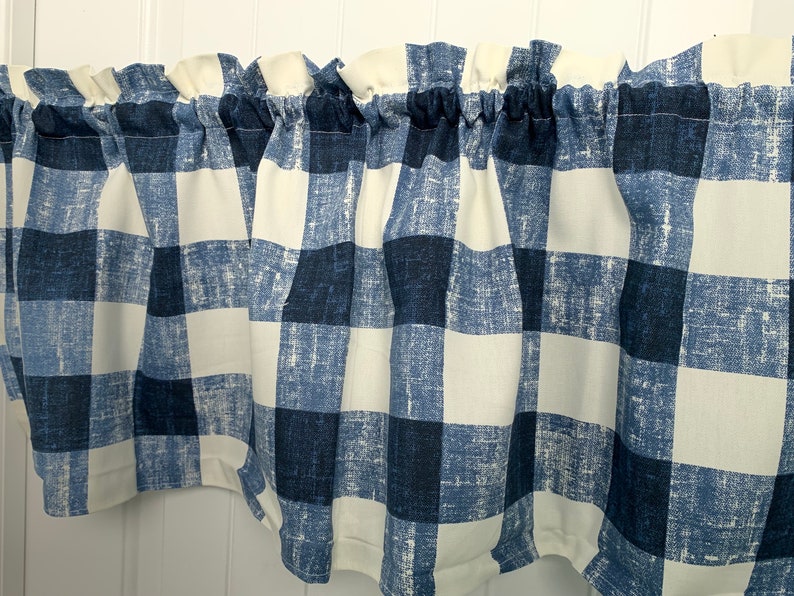 Blue and Cream Buffalo Checks Window Topper Curtain Valance - Etsy