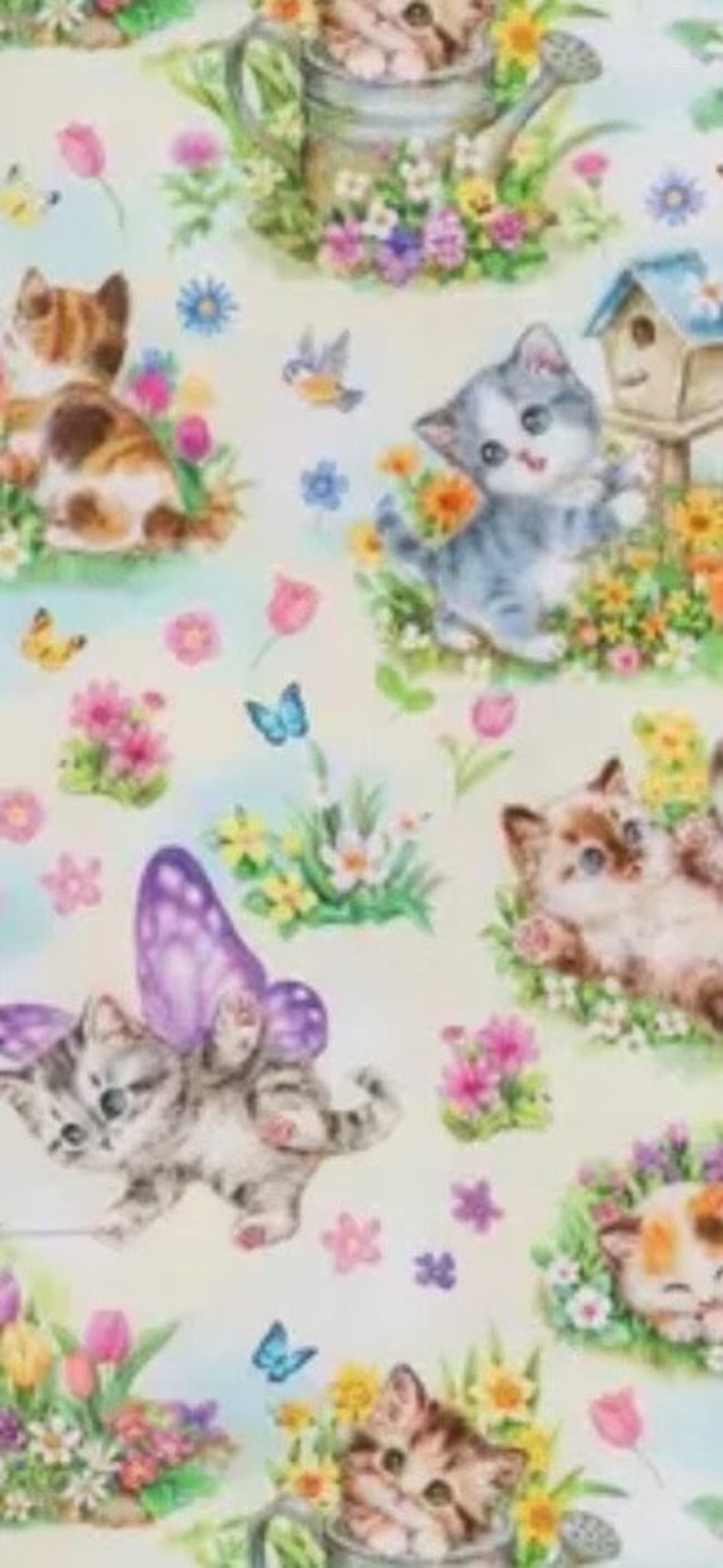 Butterflies and Kitty Cats Fabric by the Yard, Half Yard, Cotton Fabric ...