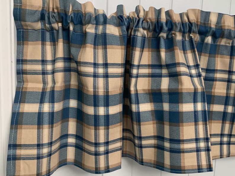 Blue and Tan Plaid Country Window Topper Curtain Valance - Etsy