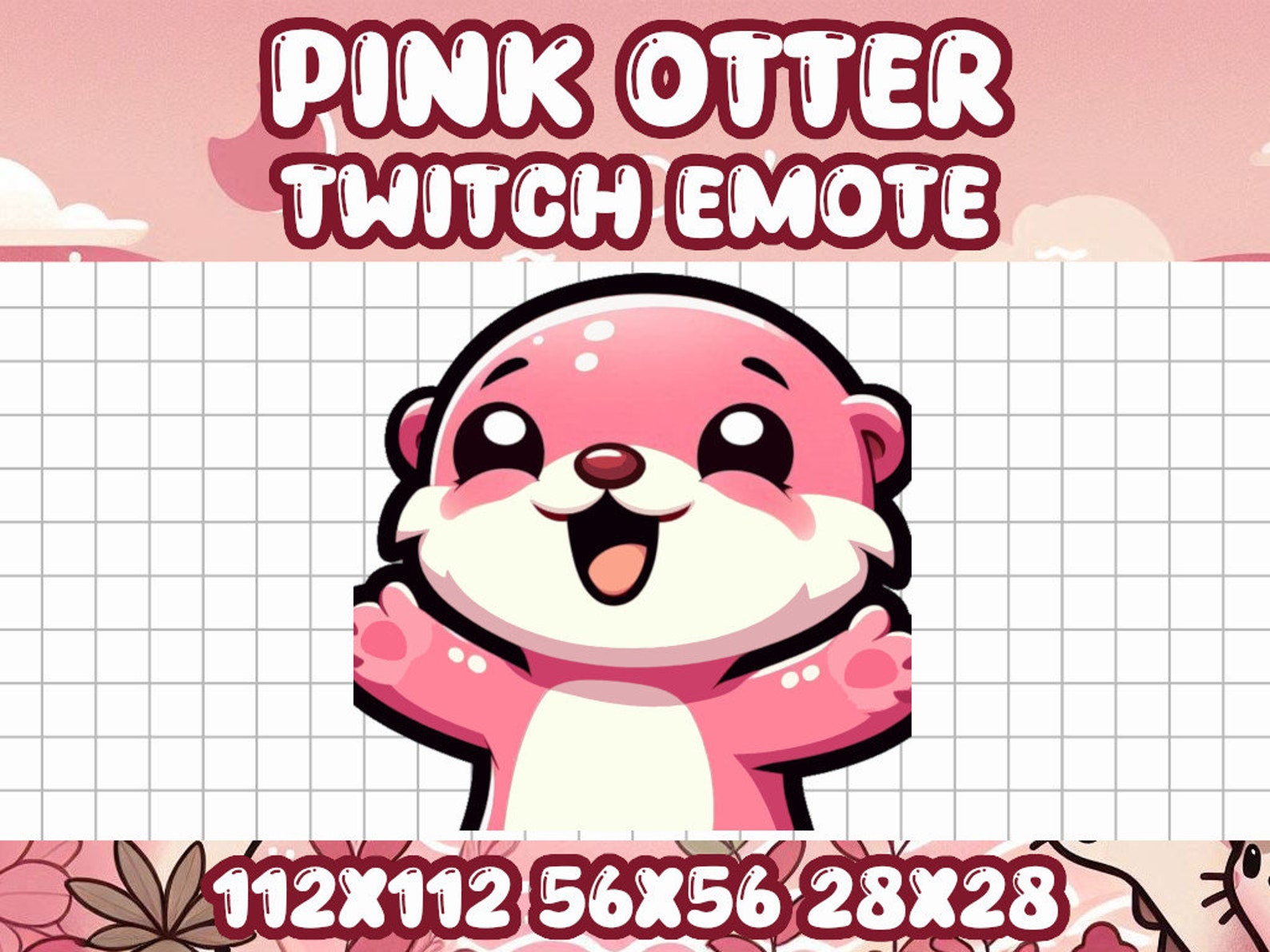 Pink Otter Hug Emote Cute Kawaii Twitch & Discord Icons Adorable Animal ...