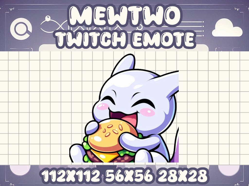 Mewtwo Burger Emote Pokémon Twitch & Discord Icons Cute Chibi Gamer ...