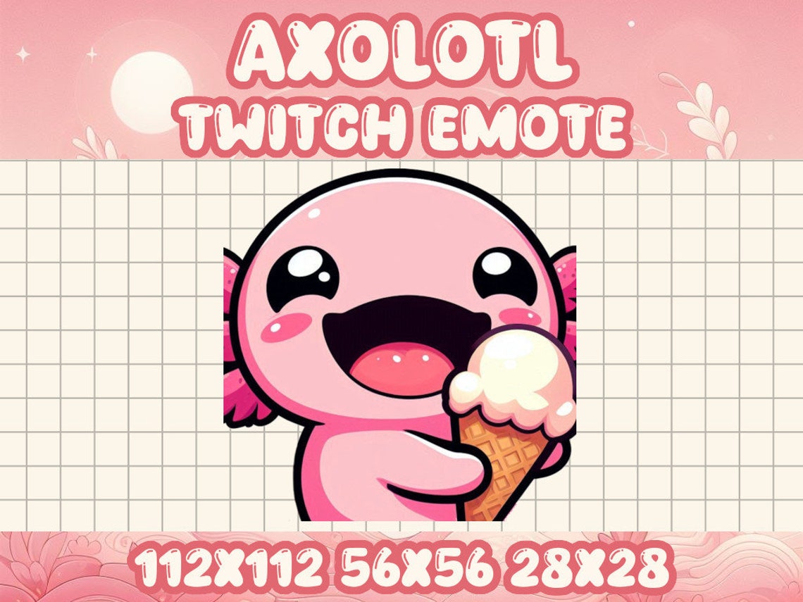 Pink Axolotl Ice Cream Emote | Cute Twitch & Discord Icon | Kawaii ...