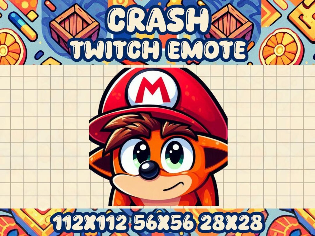 Crash Bandicoot Mario Hat Emote Twitch Discord Icon Kawaii Chibi Gamer ...