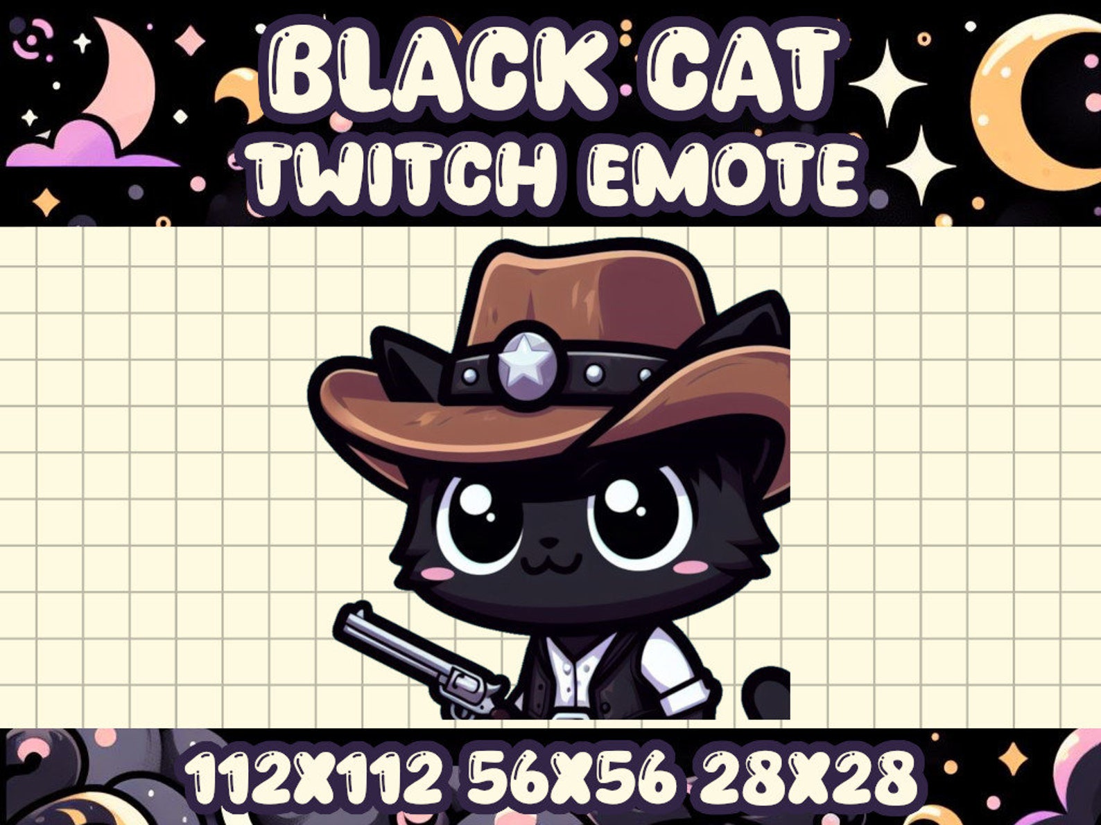 Black Cat Cowboy Twitch Emote: Kawaii Chibi Kitten Icon - Etsy